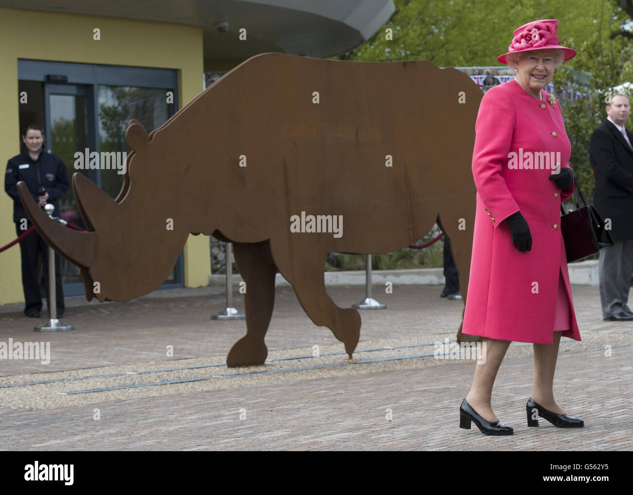 Queen Elizabeth II in the new Rhino Paddock during her visit to Chester ...