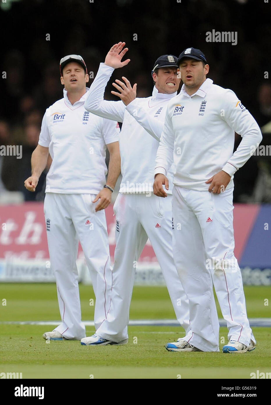 England's (left to right) Andrew Strauss, Graeme Swann and Tim Bresnan ...