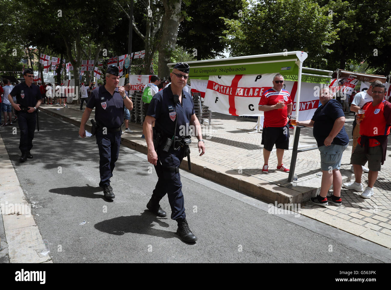 Police patrol Saint-Etienne before the UEFA Euro 2016, Group B match at ...