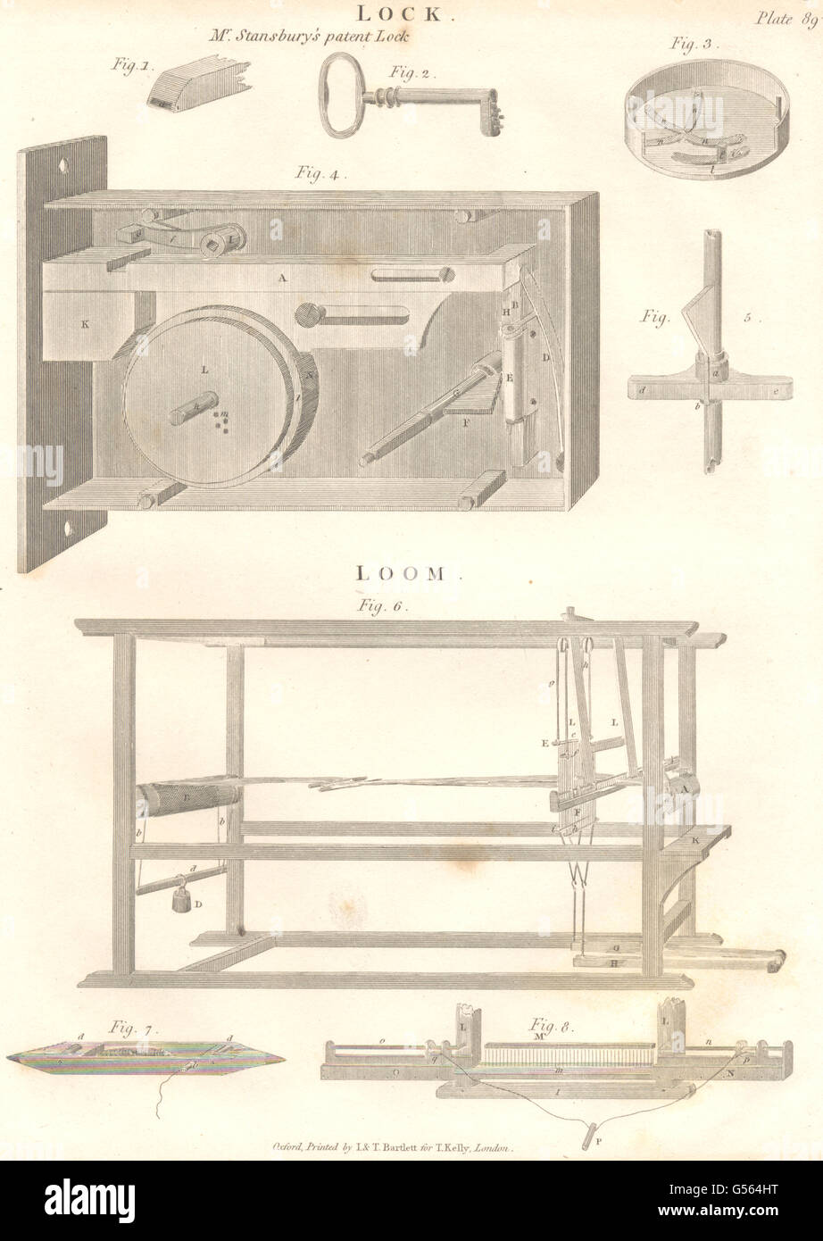 ENGINEERING: Lock; Loom designs. (Oxford Encyclopaedia), antique print ...