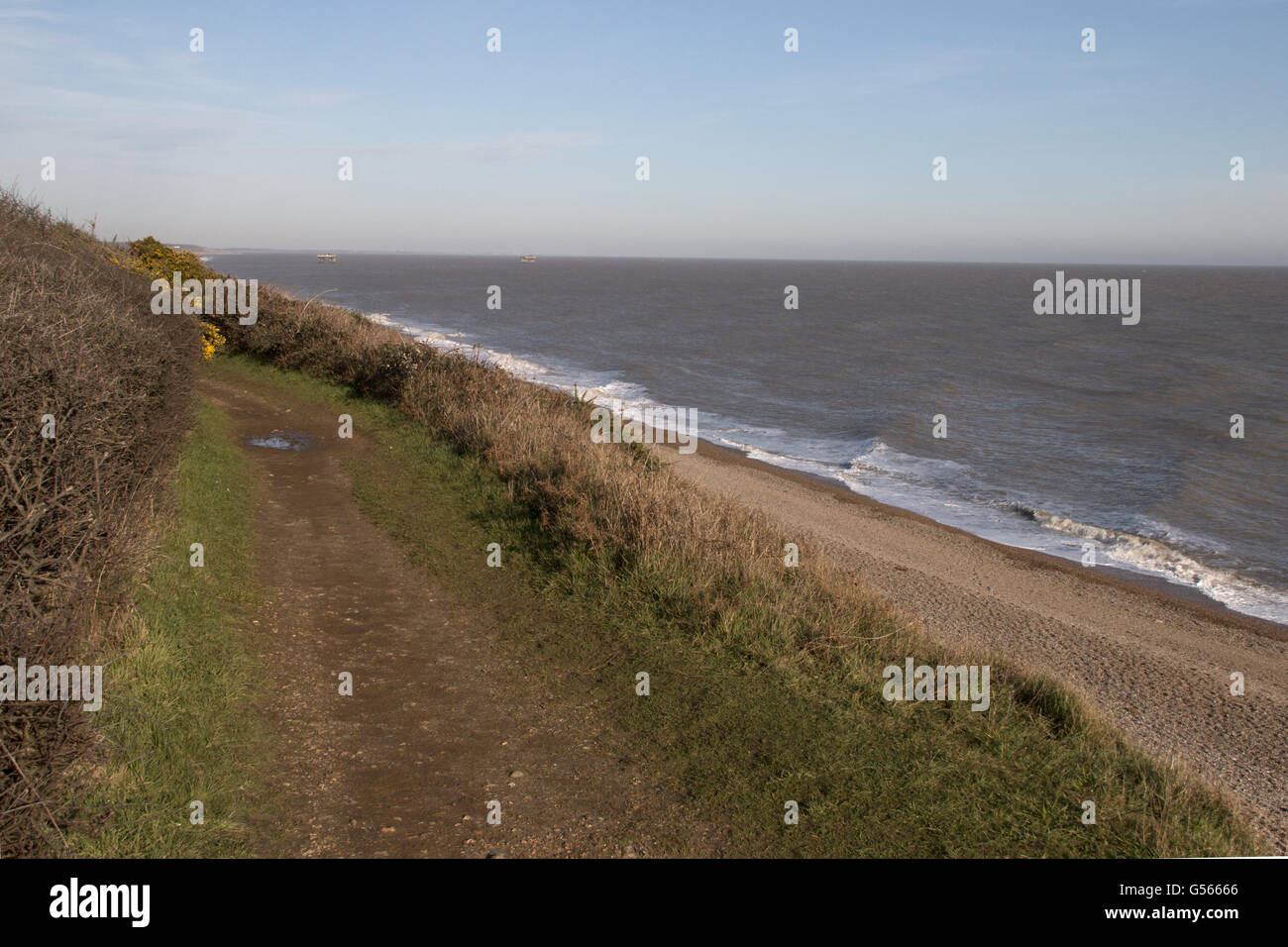 Suffolk coastal path between Sizewell and Thorpeness, looking north ...