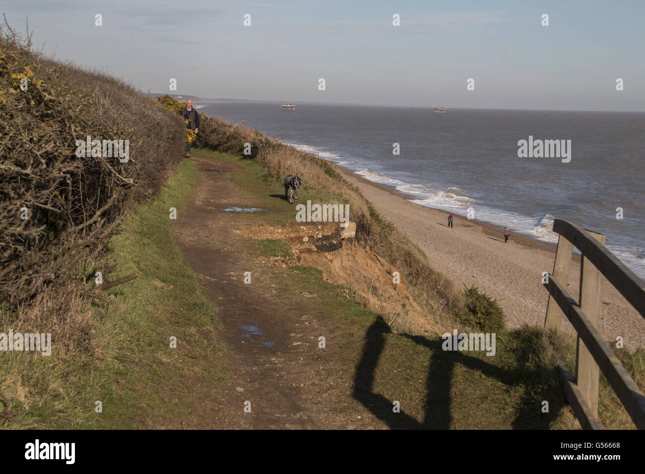 Walking the Suffolk coastal path between Sizewell and Thorpeness, signs ...