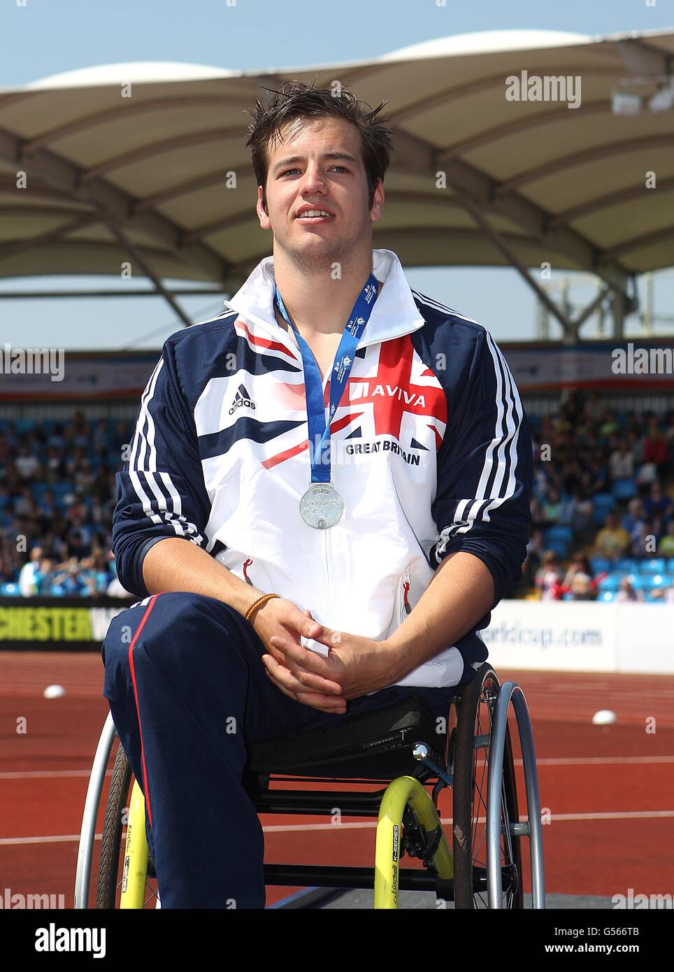Great Britain's Nathan Stephens celebrates winning silver in the F54/55 ...