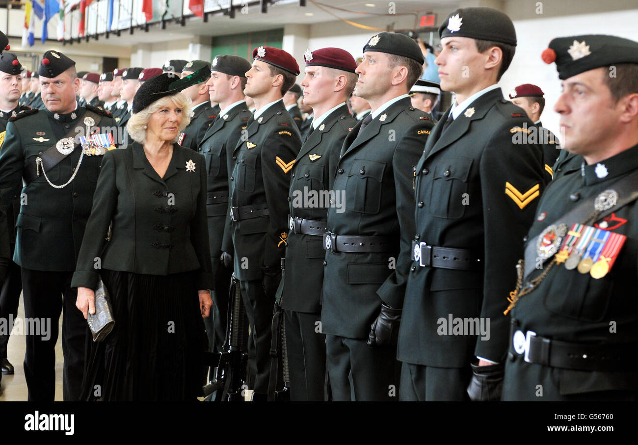 The Duchess of Cornwall inspects a Guard of Honour by the Queen's Own Rifles of Canada in ...