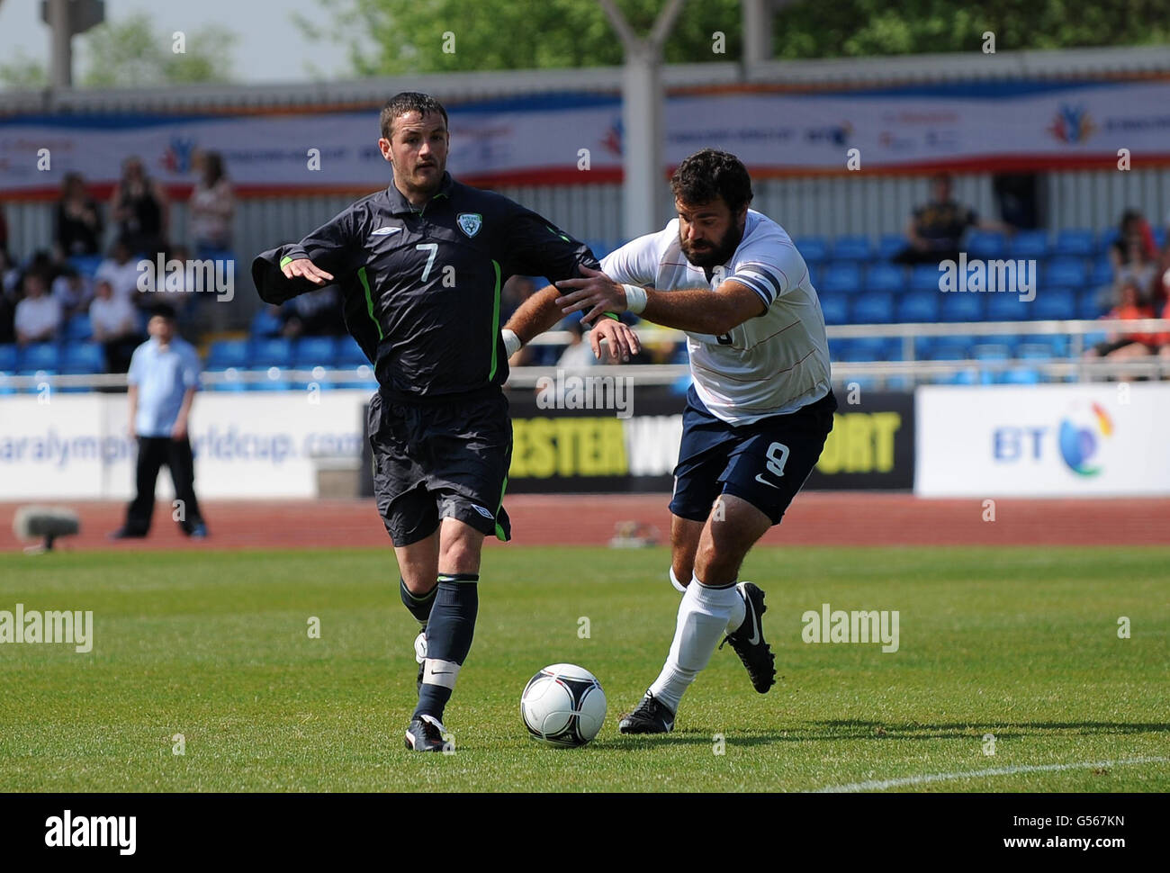 Ireland's Gary Messett (left) and USA's Josh McKinney battle for the ...