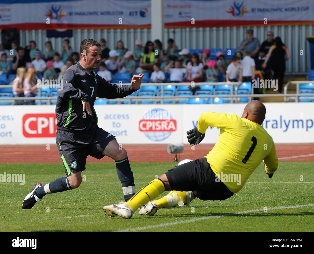 Ireland's Gary Messett (left) sees his shot saved by USA's Keith ...