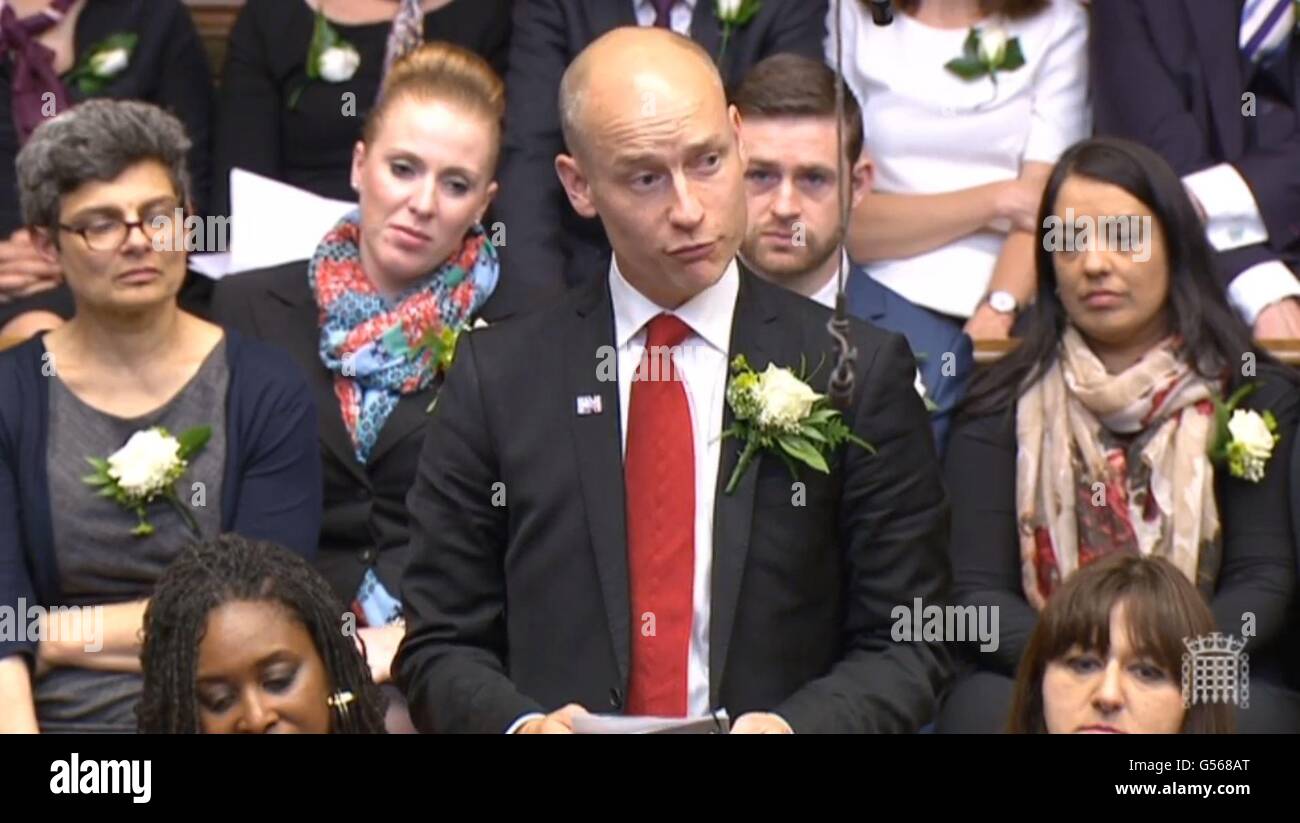Labour MP Stephen Kinnock speaks in the House of Commons, London, as ...