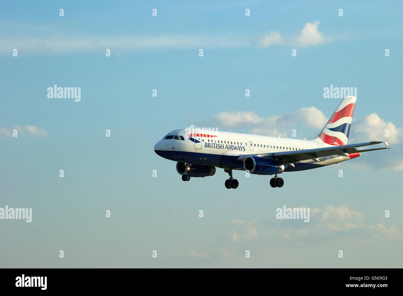 British AIrways Airbus A319 landing at Heathrow Airport, London ...