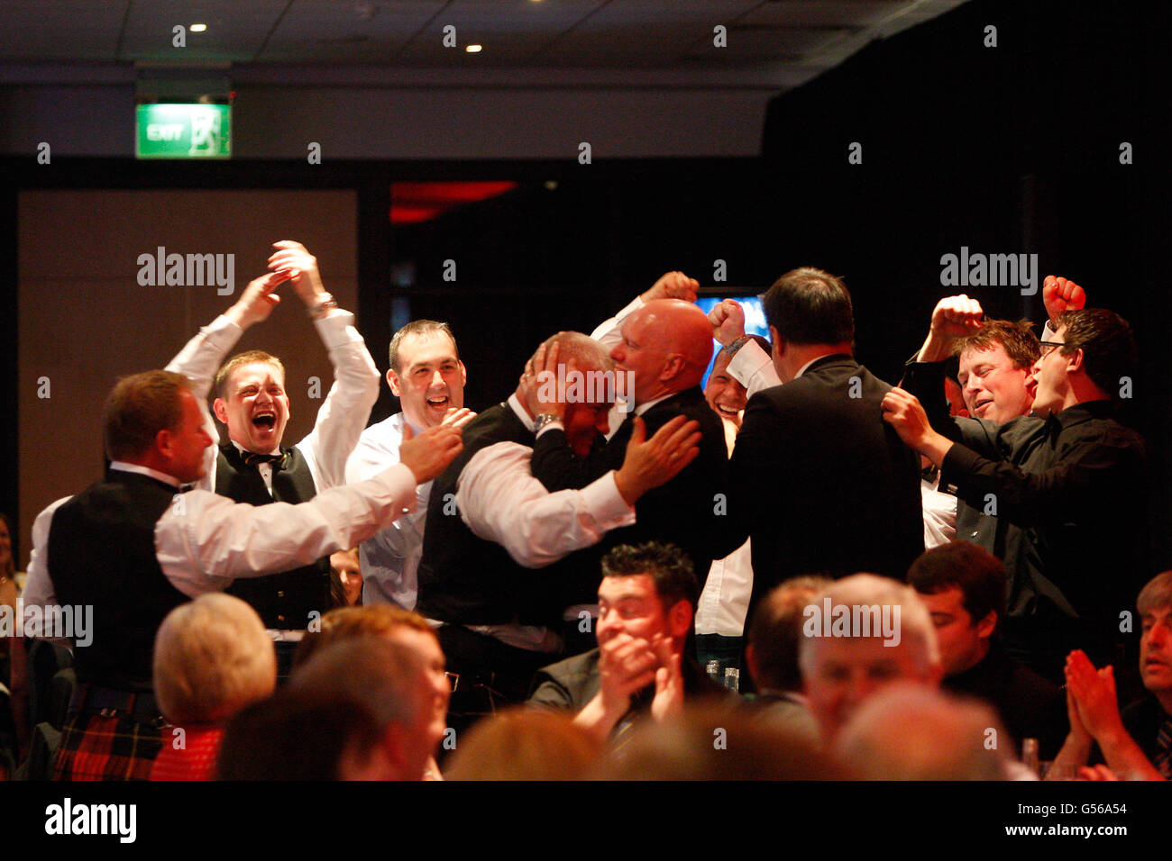 Guests celebrate winning at the Scottish Rugby Union Club Awards Dinner ...