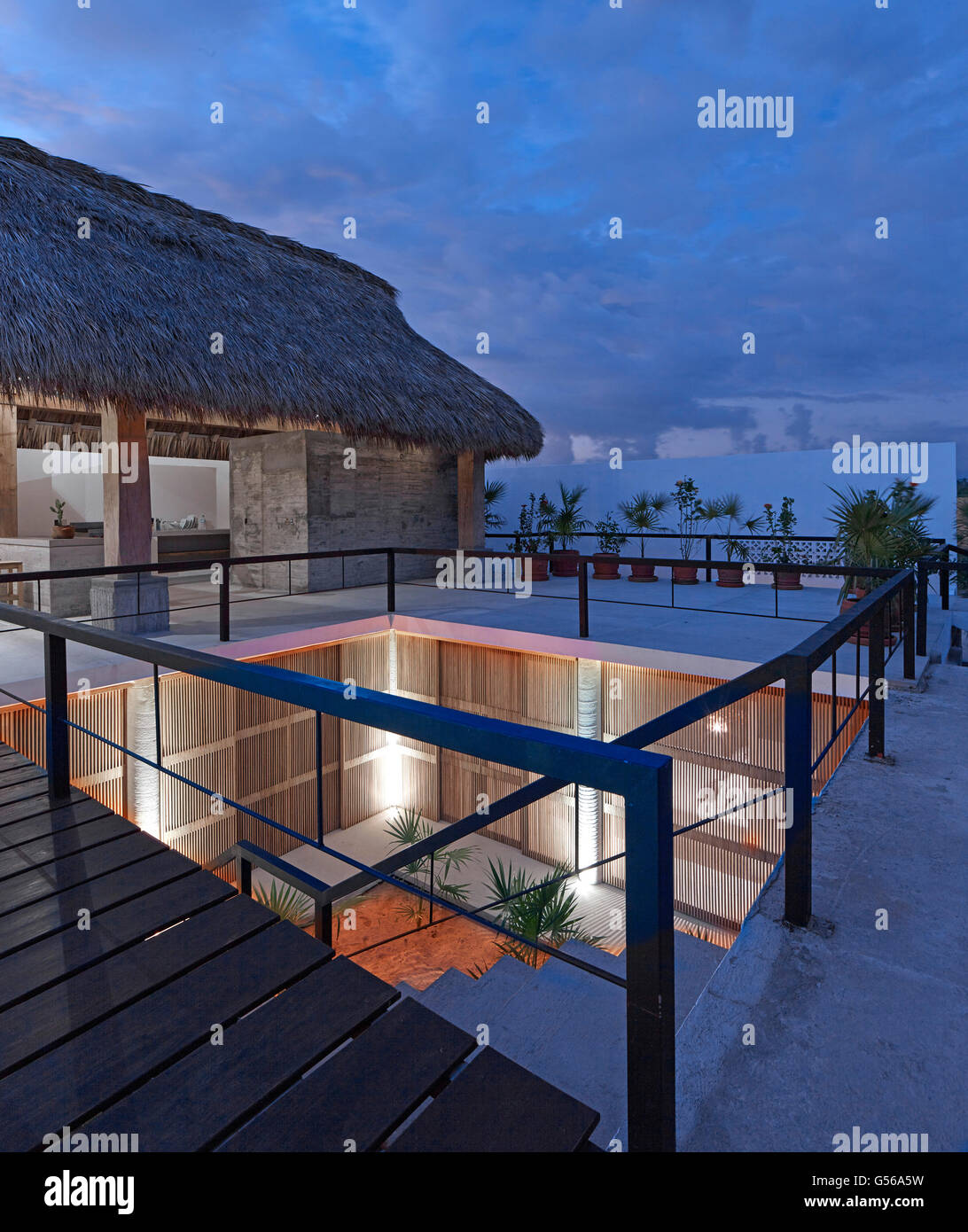 Dusk view looking into bedroom courtyard. Casa Cal, Puerto Escondido ...