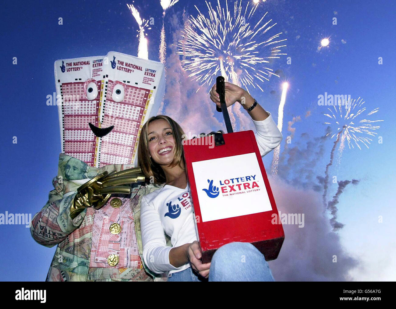 Pop star Louise celebrating the launch of the new lottery 'Extra' game ...