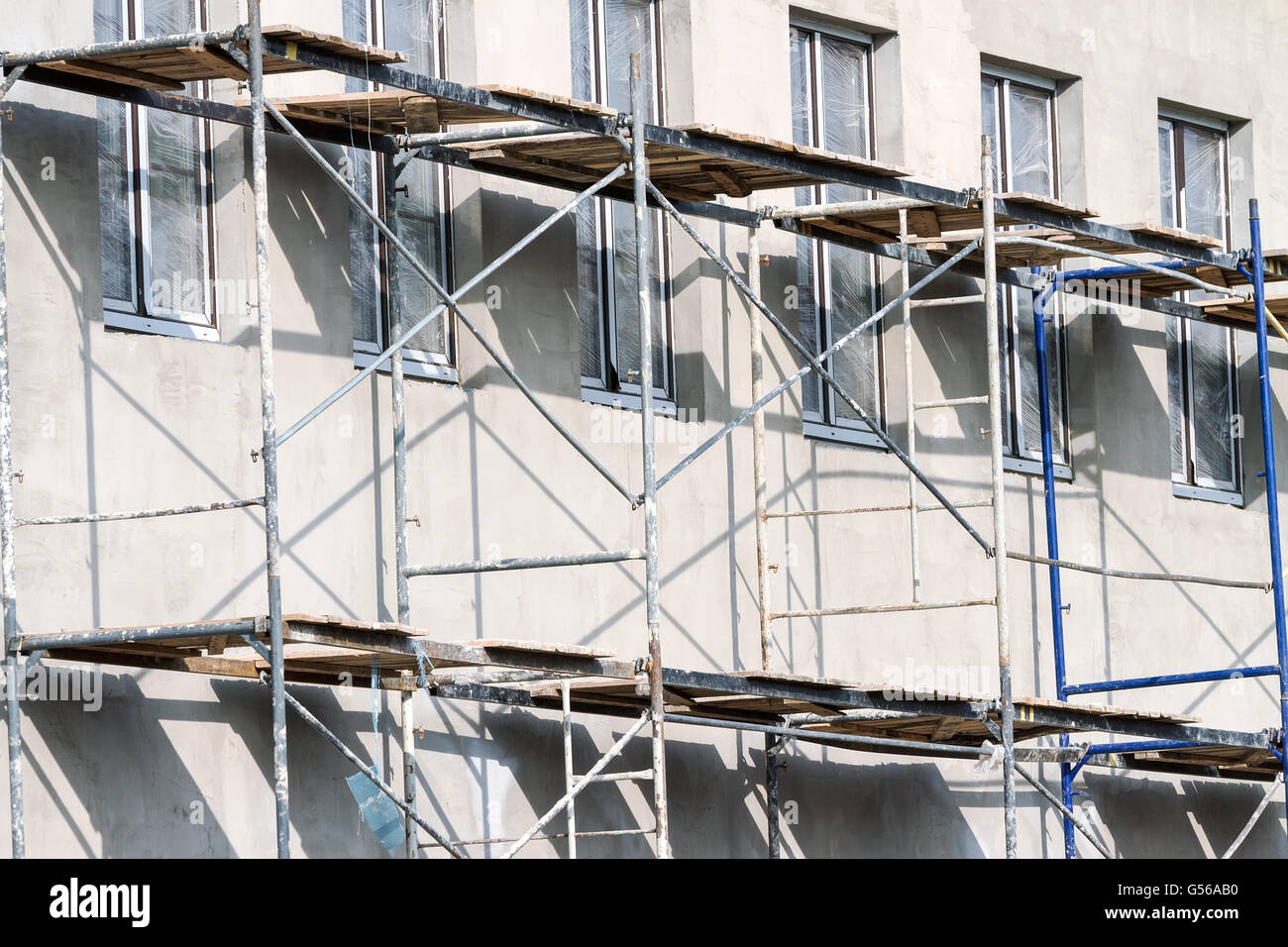 Scaffolding on a building used for renovation and construction Stock ...