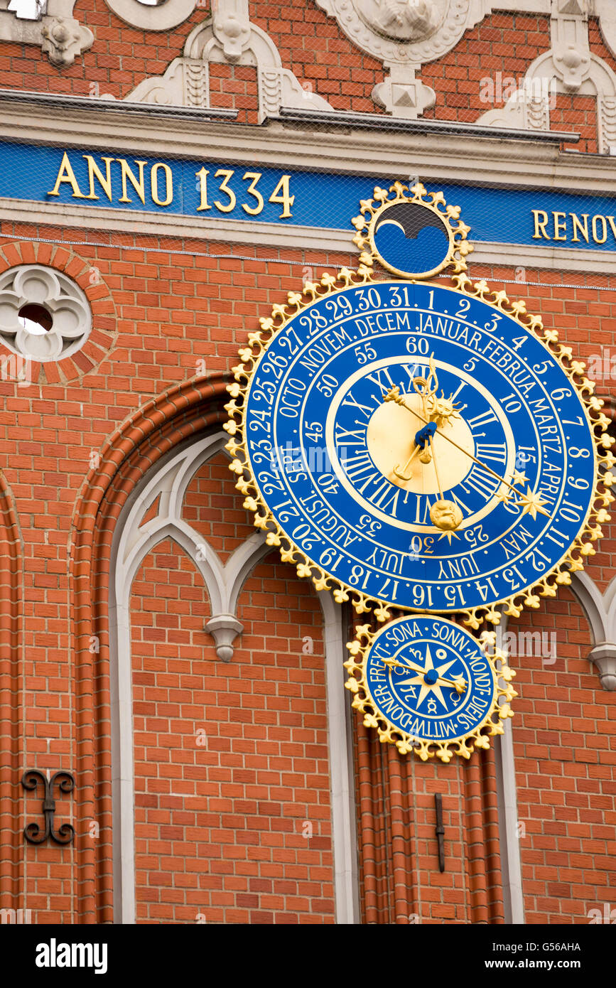 Detail of astronomical clock on the House of Blackheads, Riga, Latvia ...