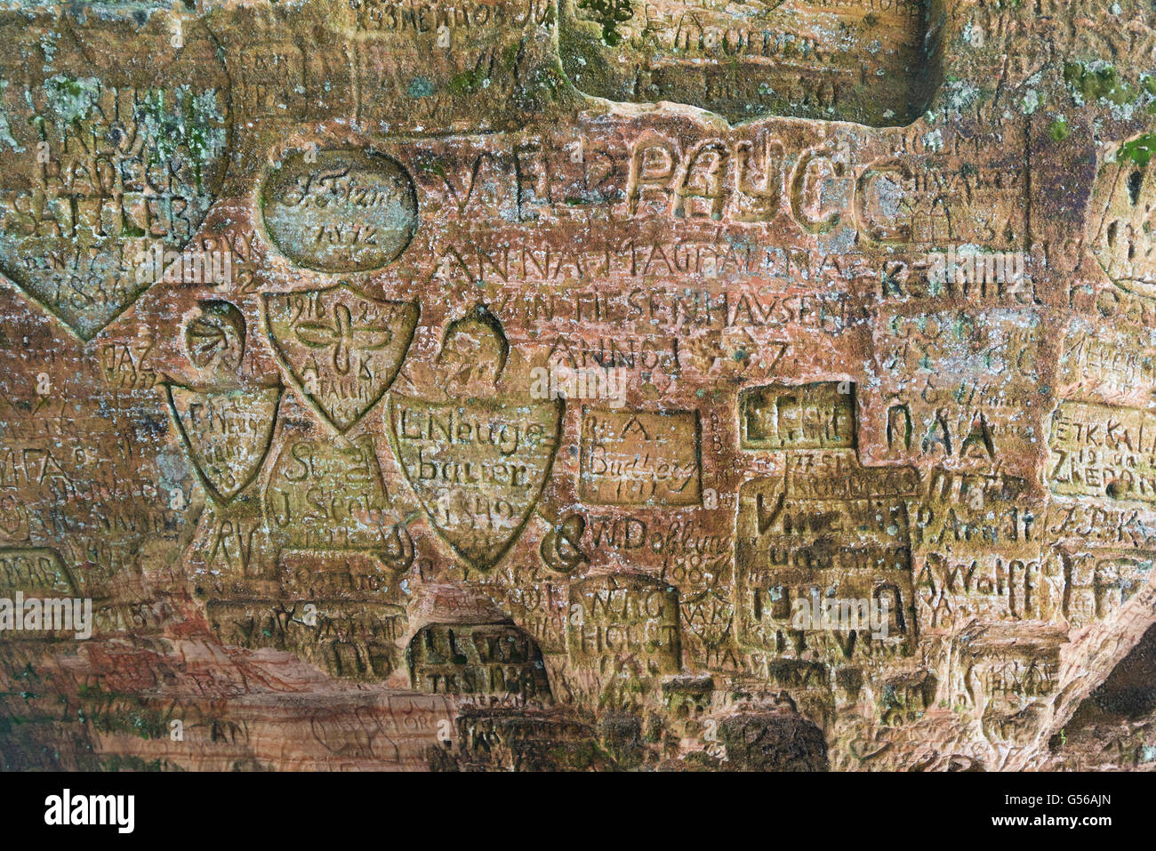 Registration and engravings made by visitors on the walls of Gutman's ...