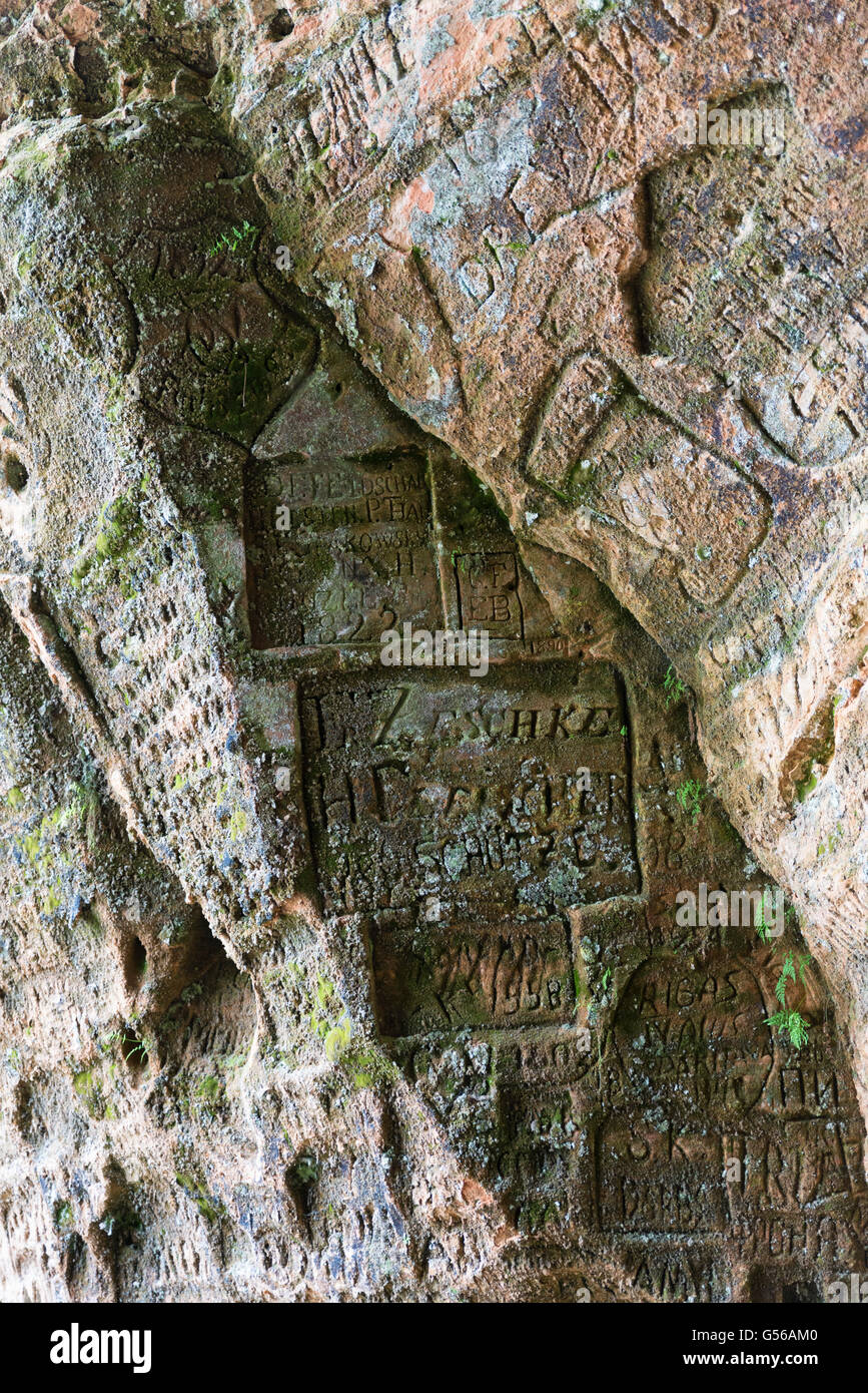 Registration and engravings made by visitors on the walls of Gutman's ...