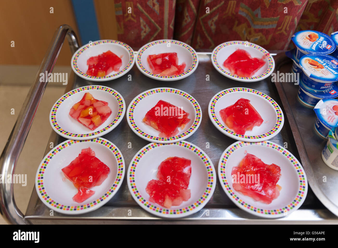 School dinners on a tray, jelly Stock Photo - Alamy