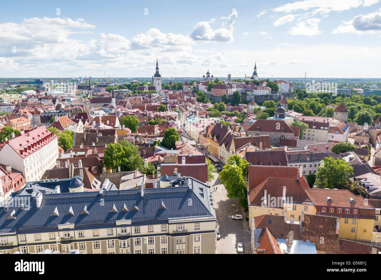 Panoramic view of the city of Tallinn from the tower of the Church of ...