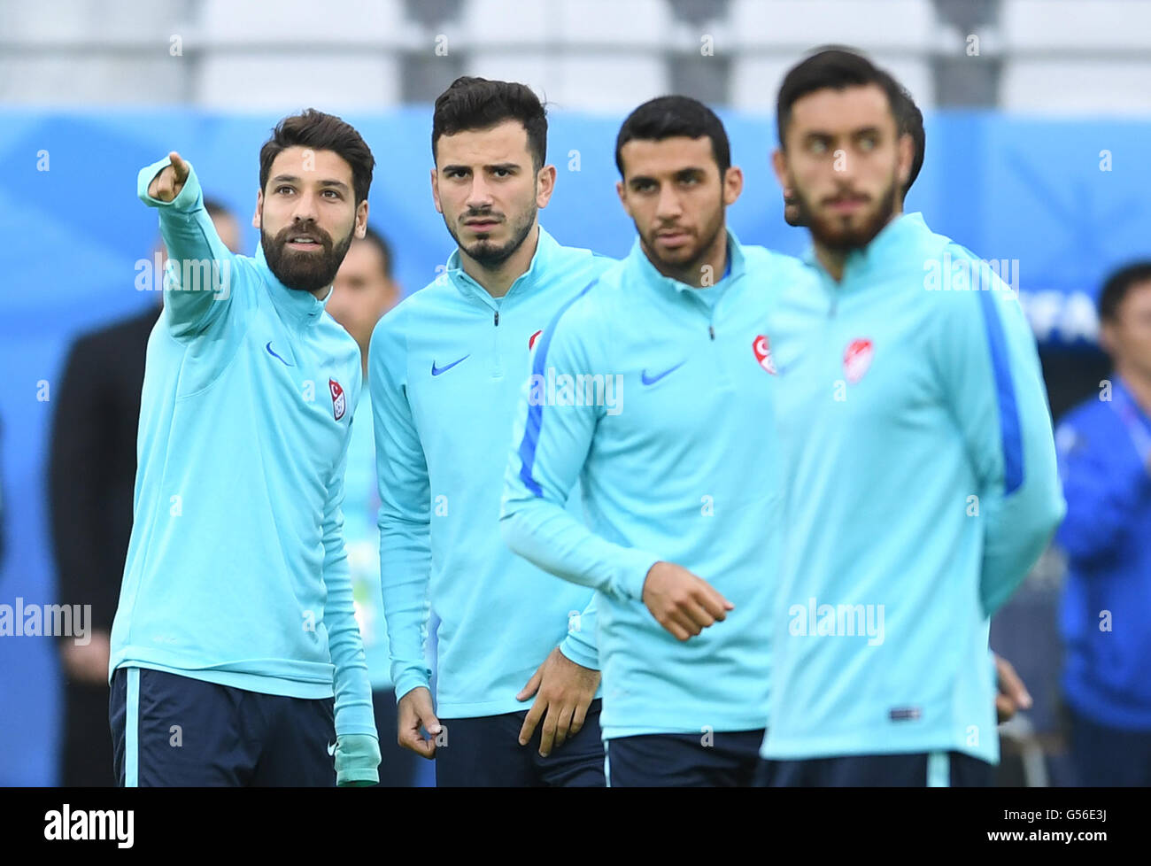 Lens, France. 20th June, 2016. Turkey's Olcay Sahan (L) gestures during ...
