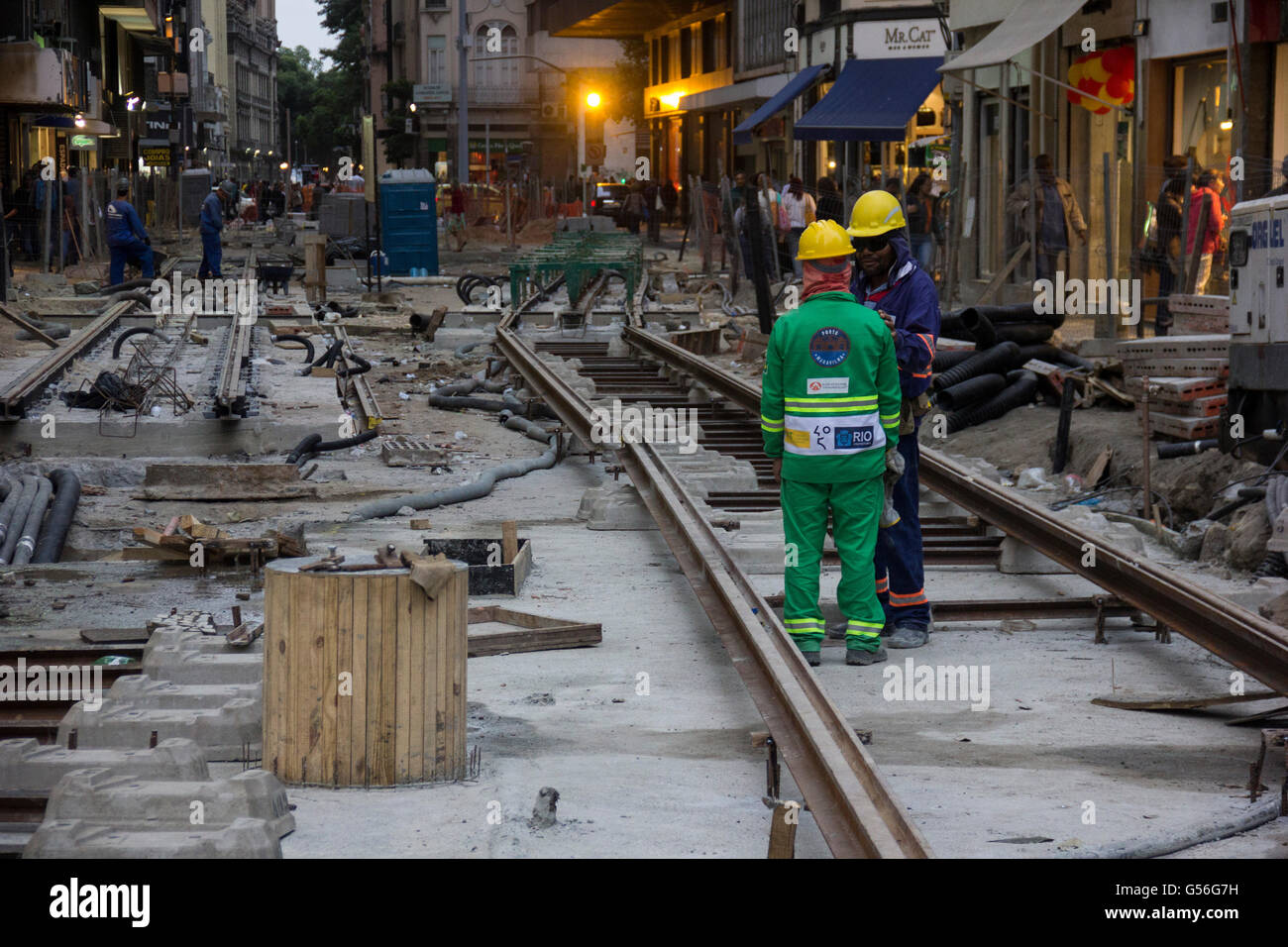 Rio de Janeiro, Brazil. 20th June 2016. Workers continue working on ...