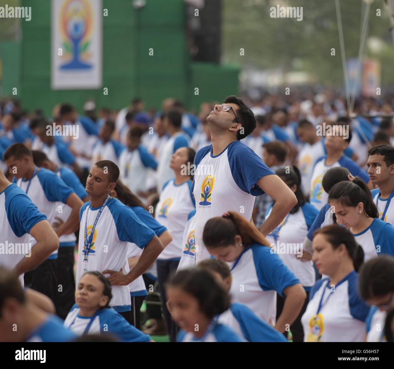 Chandigarh, India. 21st June, 2016. People practice yoga during a mass ...