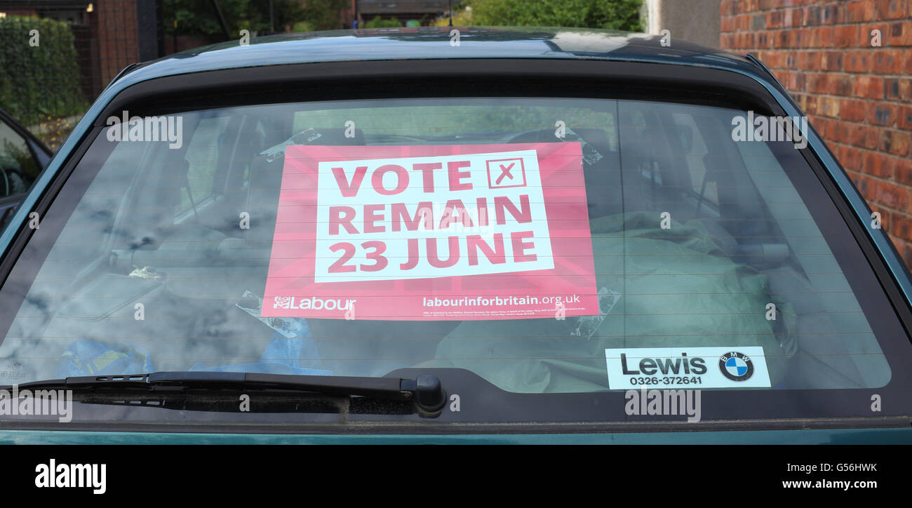 Manchester, UK. 21st June, 2016. A flyer supporting the Vote Remain ...