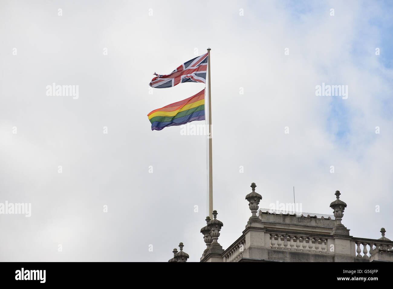 Westminster, London, UK. 21st June 2016. Rainbow flags flying along ...