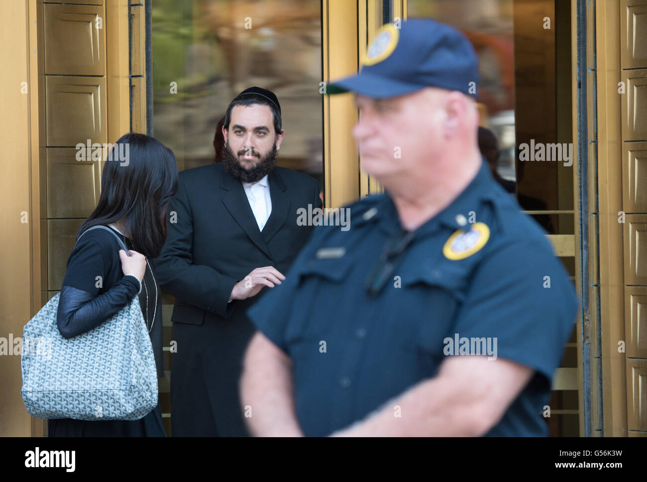 New York, NY, USA. 20th June, 2016. JEREMY REICHBERG, center, leaves ...