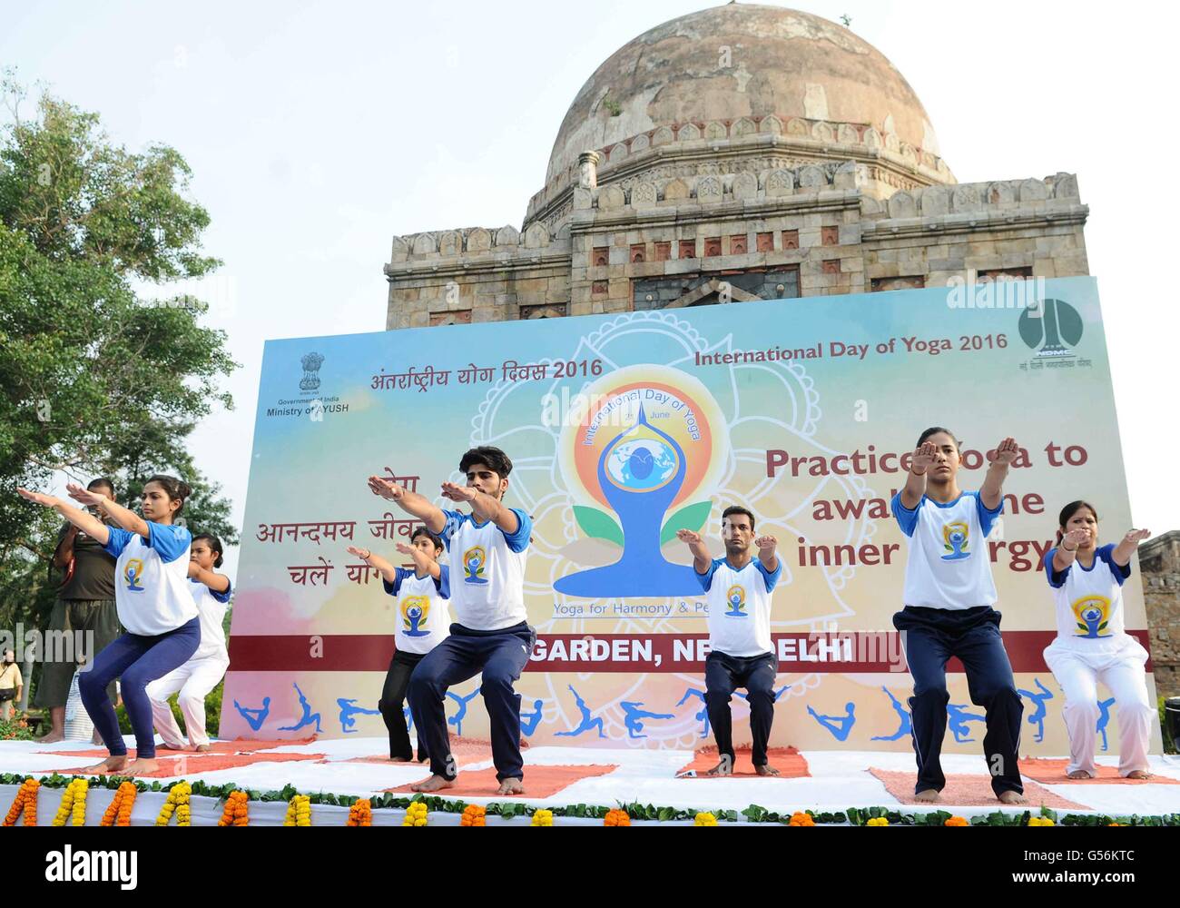 Hundreds of participants during a mass Yoga demonstration celebrating ...