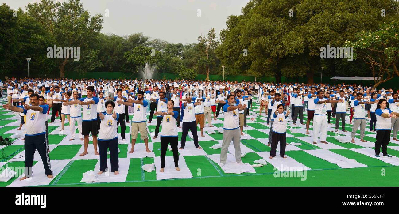 Thousands of participants during a mass Yoga demonstration celebrating ...