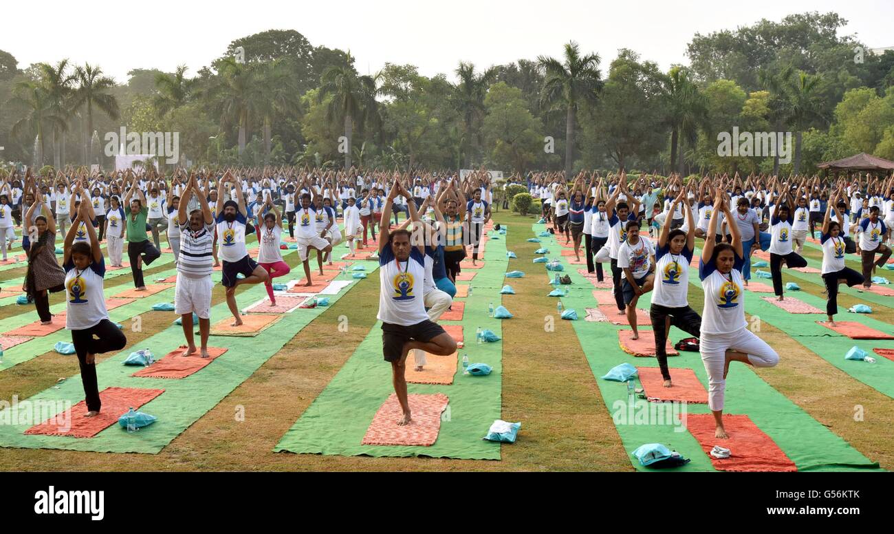 Hundreds of participants during a mass Yoga demonstration celebrating ...
