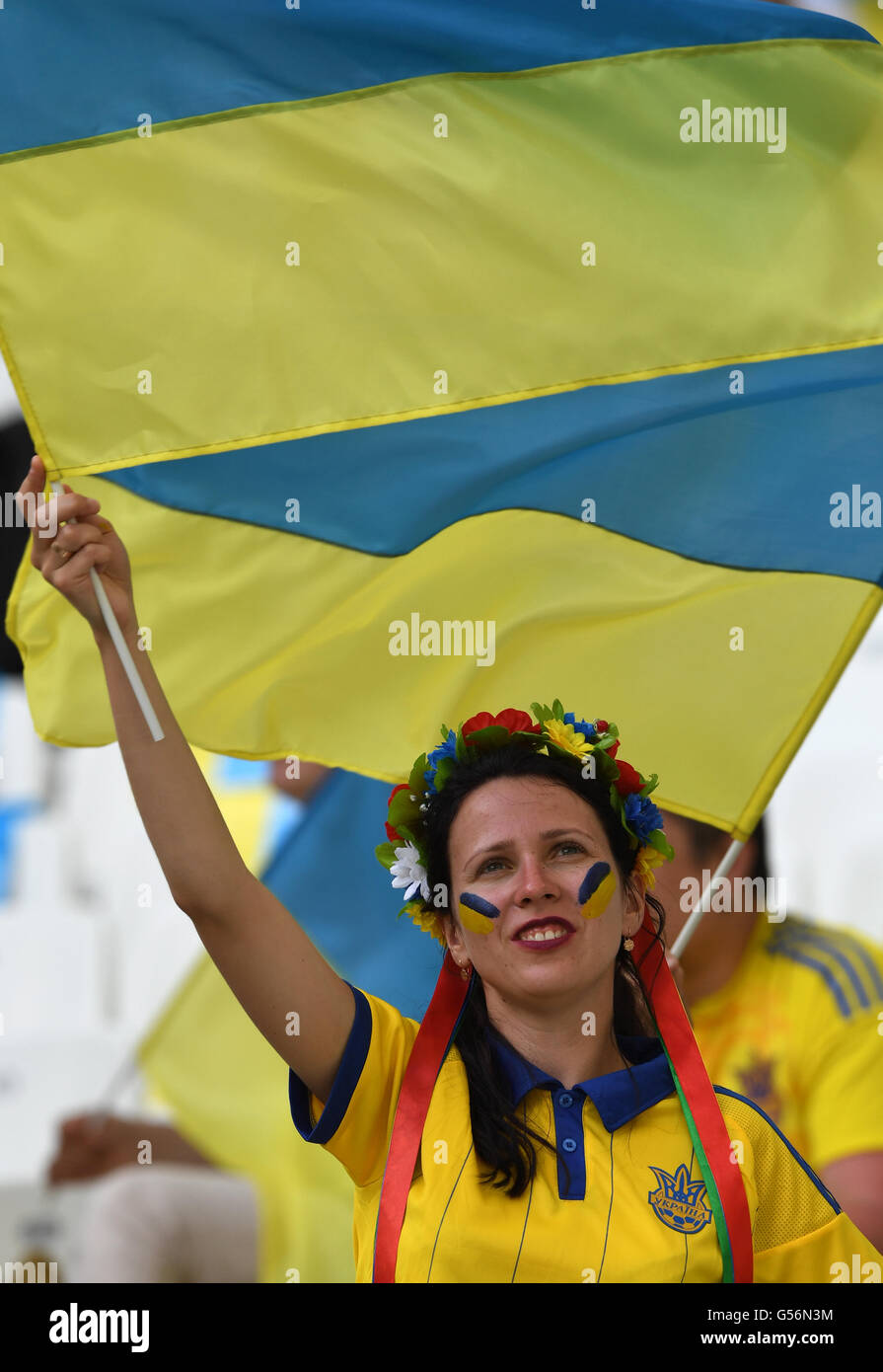 Marseille, France. 21st June, 2016. A female supporter of Ukraine ...