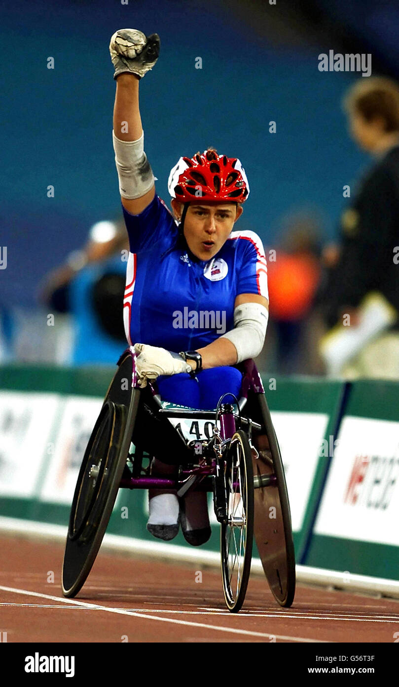 Great Britain's Tanni Grey-Thompson celebrates after winning the Women ...