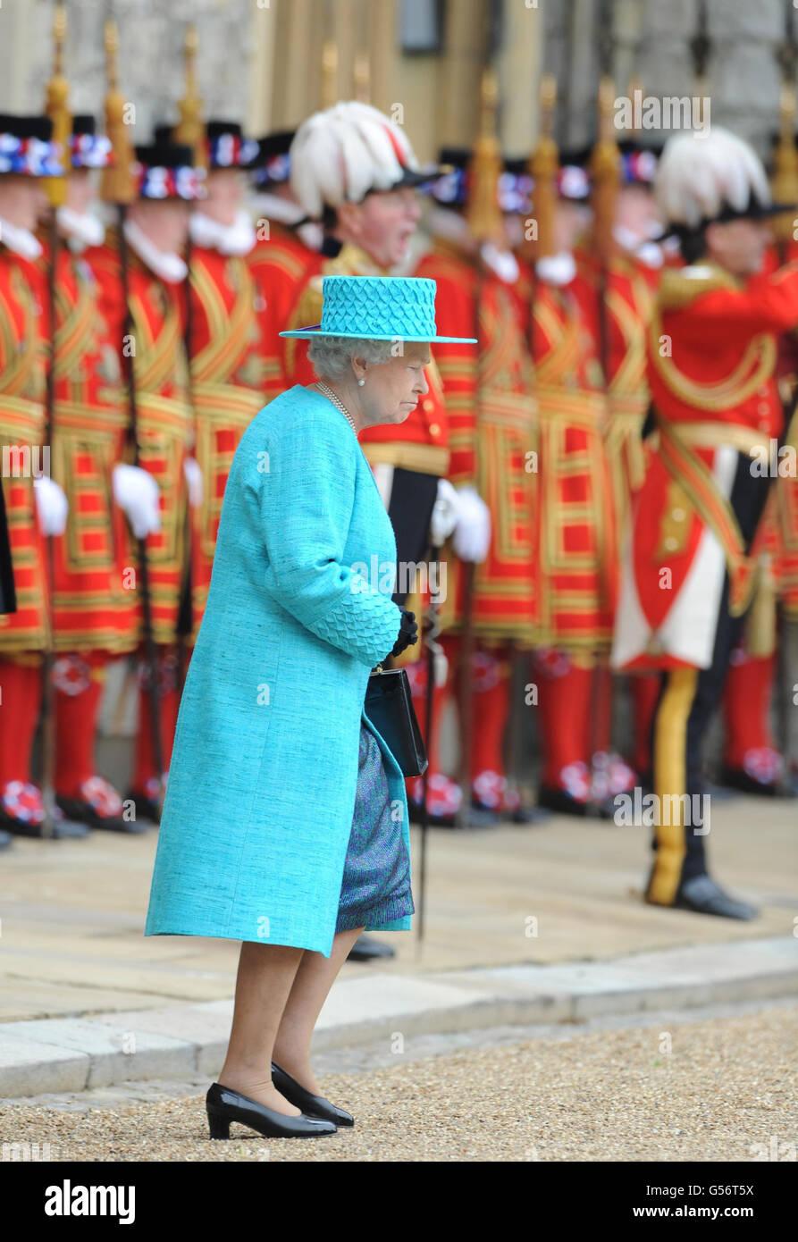 Queen Elizabeth II during a parade of thousands of troops in Windsor ...