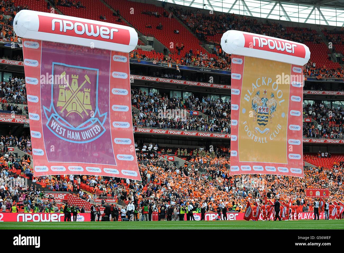 Blackpool and west ham united signage above the pitch hi-res stock ...