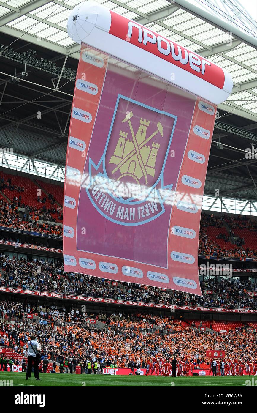 Blackpool and west ham united signage above the pitch hi-res stock ...