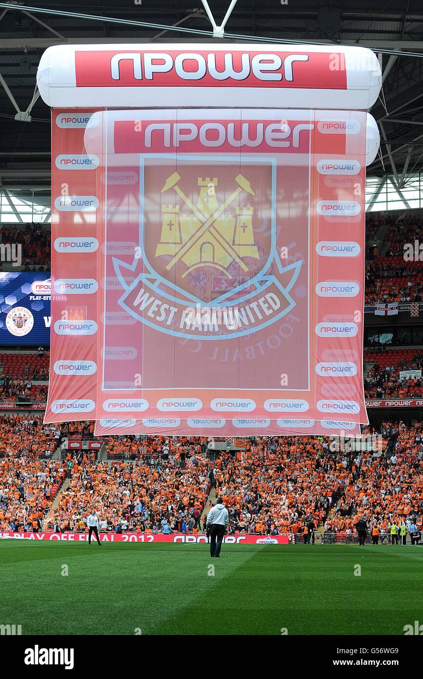 Blackpool and west ham united signage above the pitch hi-res stock ...