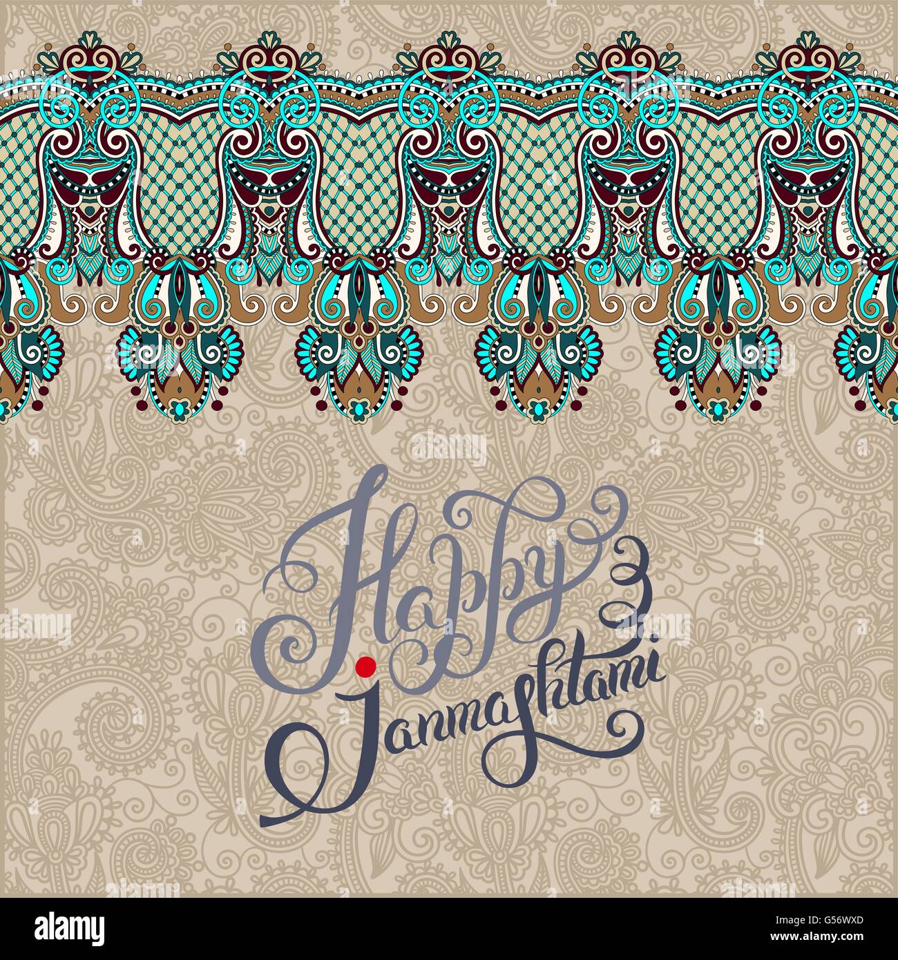 happy krishna janmashtami hand lettering inscription on floral p Stock ...