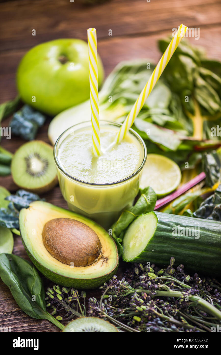 making green detox blended smoothie, border background Stock Photo - Alamy