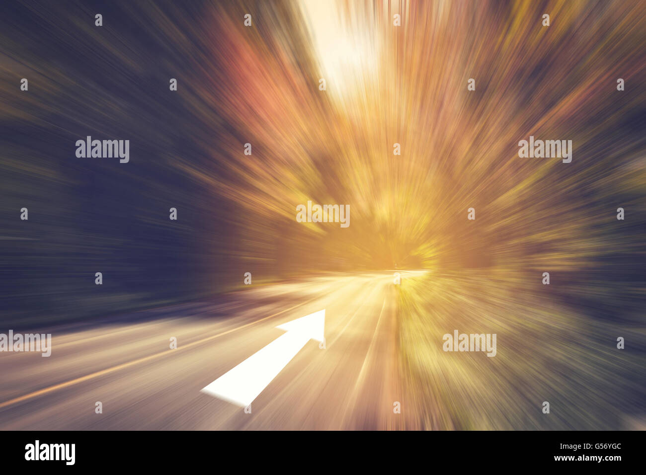 Abstract road motion blurred and highway speed with sunlight, vintage ...