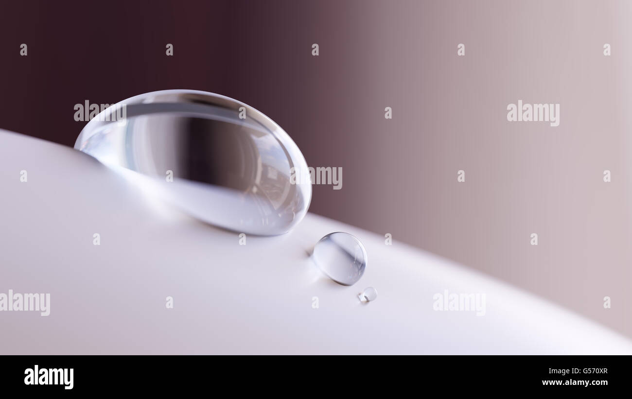 Water drop on white surface closeup background 3d illustration Stock ...
