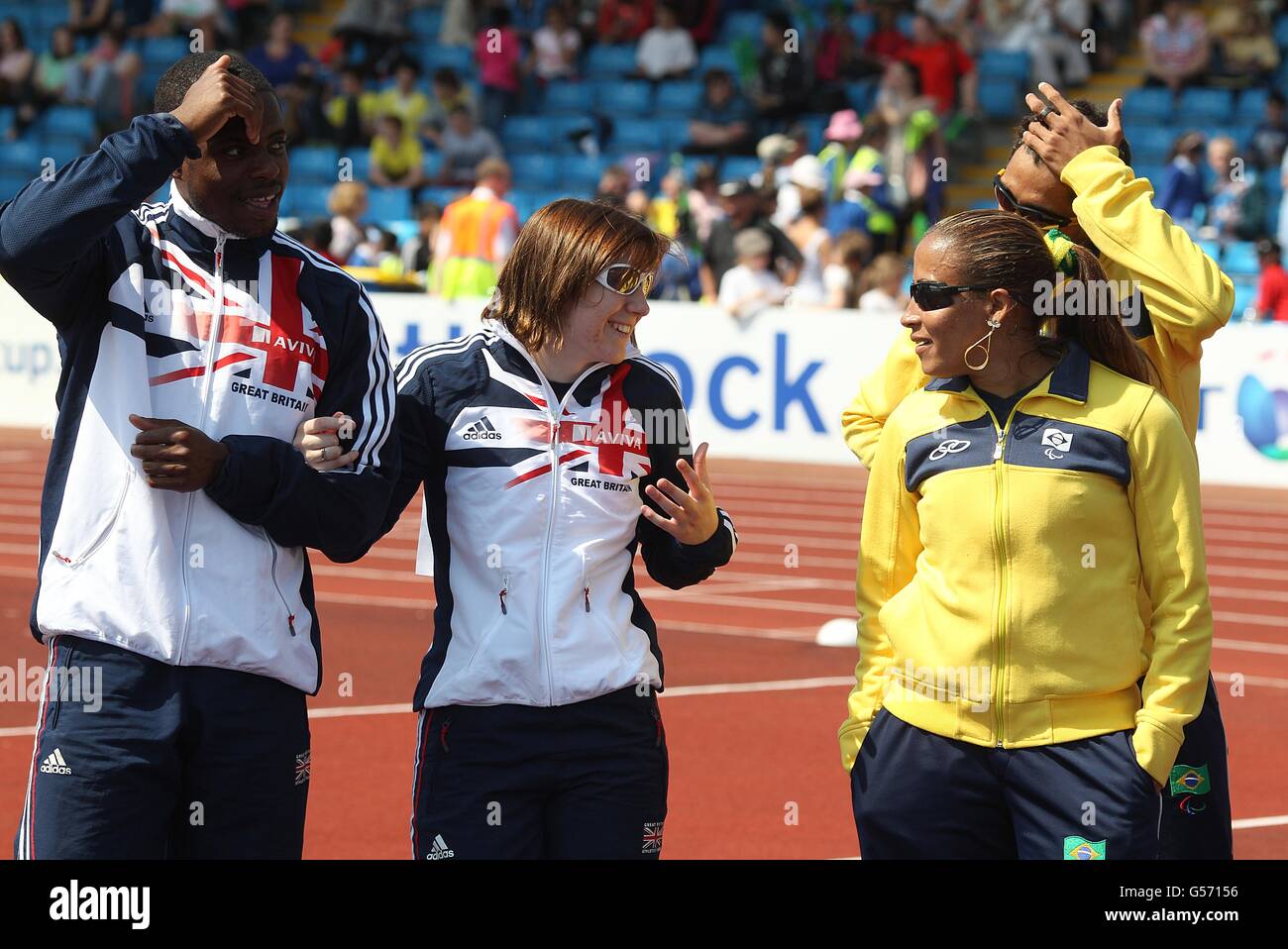 Great Britain's Elizabeth Clegg (left) chats Terezinha Guilhermina of ...