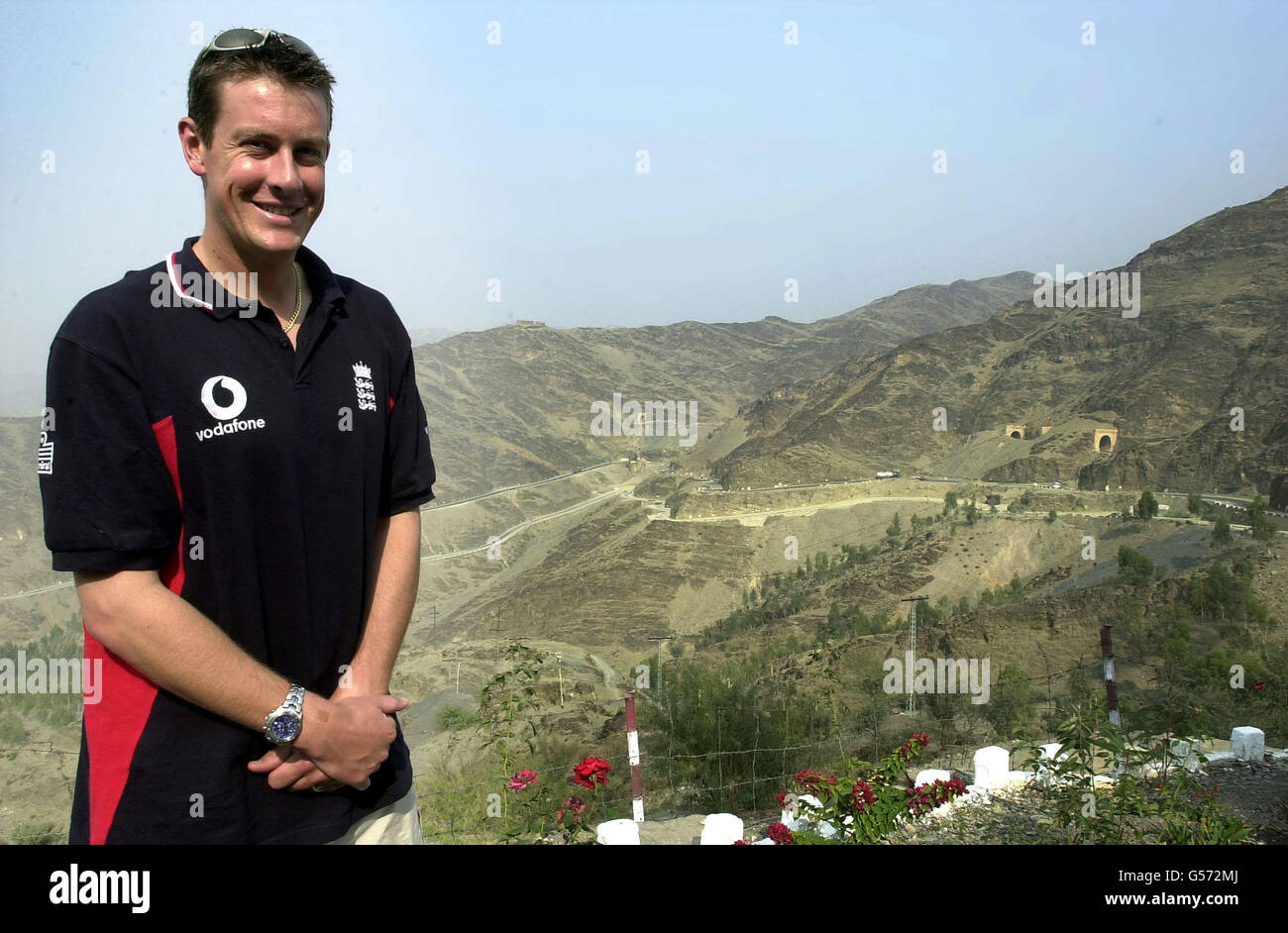 England cricketer Ashley Giles near the Afghanistan border during a ...