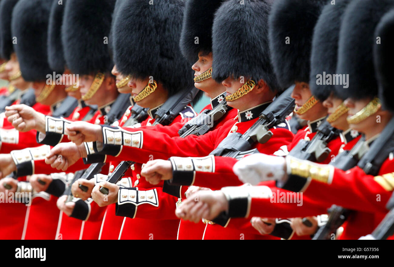 Coldstream Guards march on Horse Guards Parade, London, prior to a 41 ...