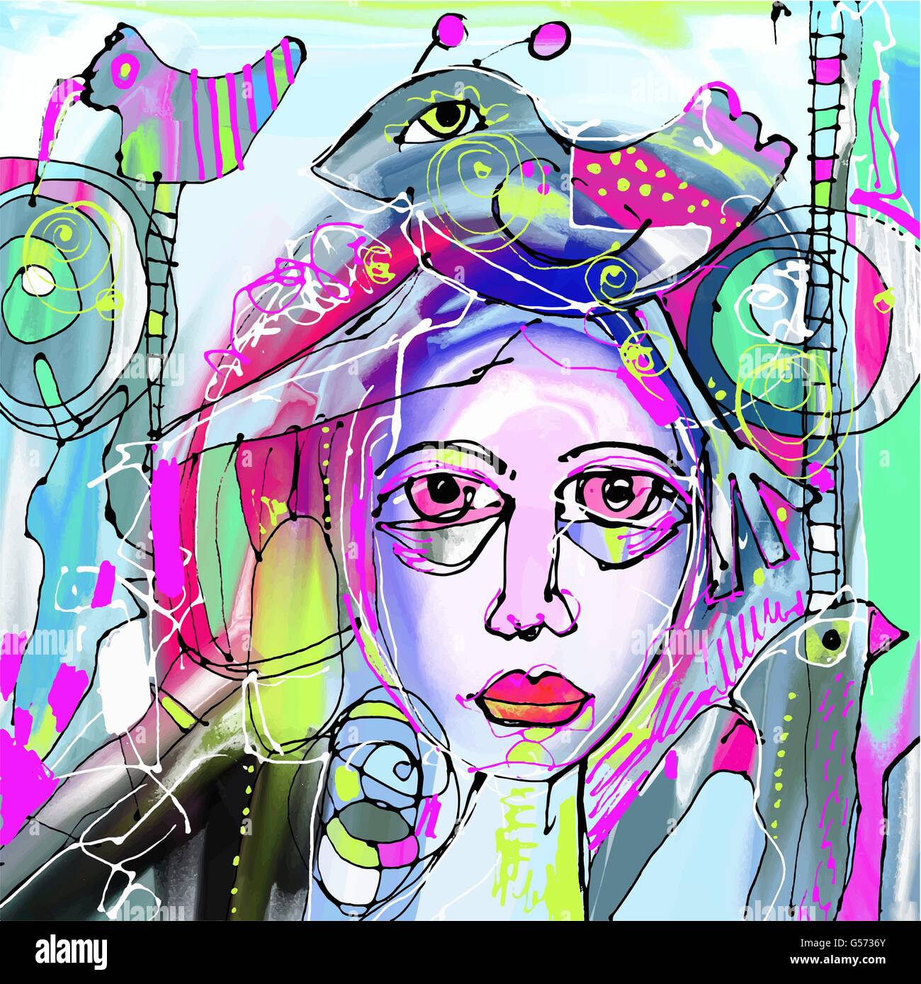 original abstract digital painting of human face, colorful compo Stock ...