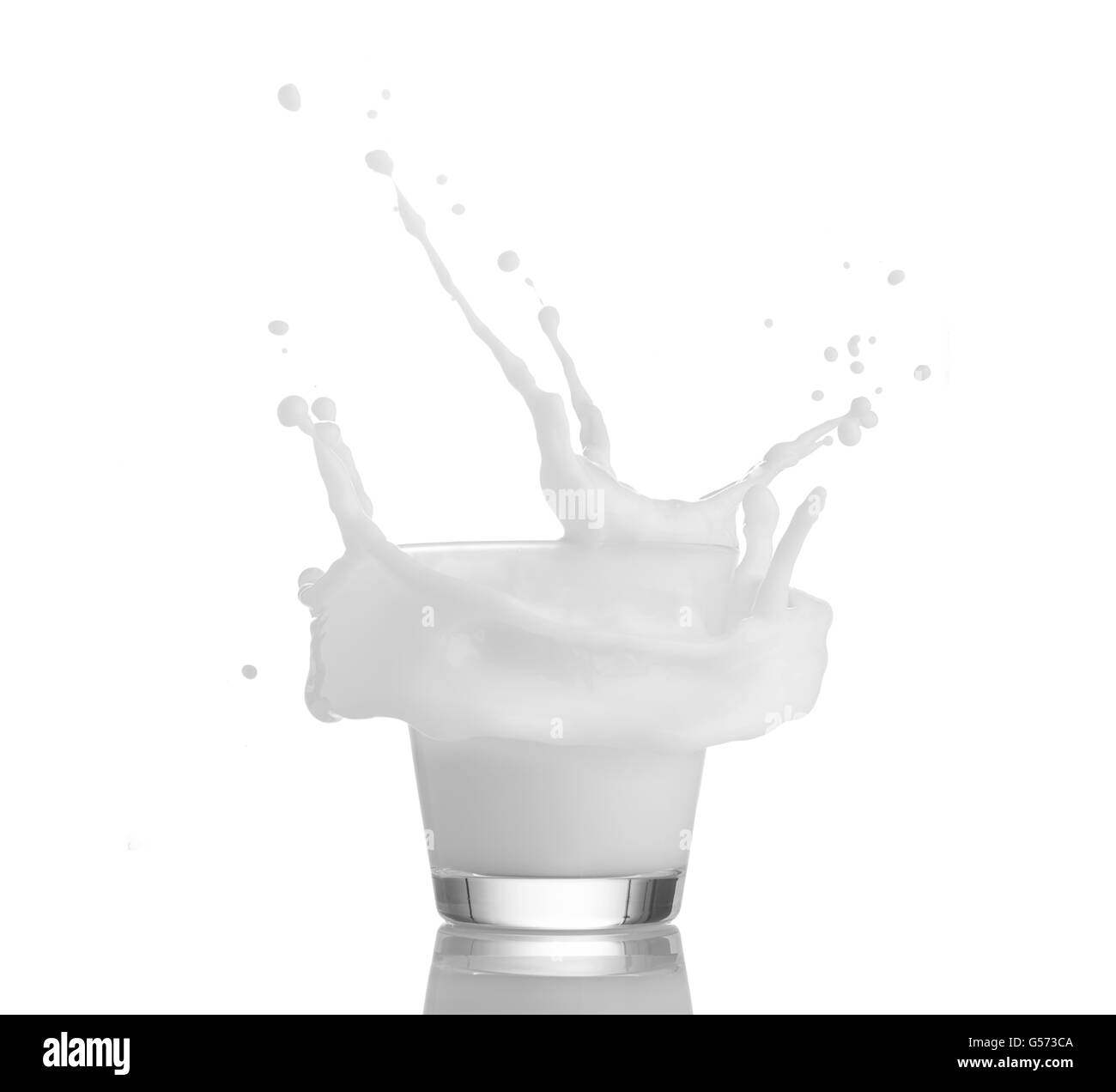 milk splash in glass isolated on white background Stock Photo - Alamy