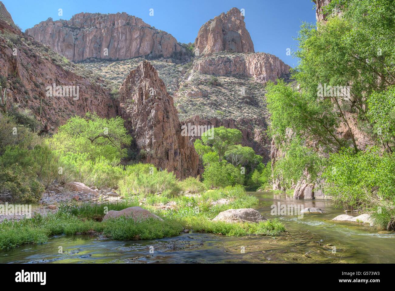 The Aravaipa Creek flows down the 11-mile long Aravaipa Canyon ...