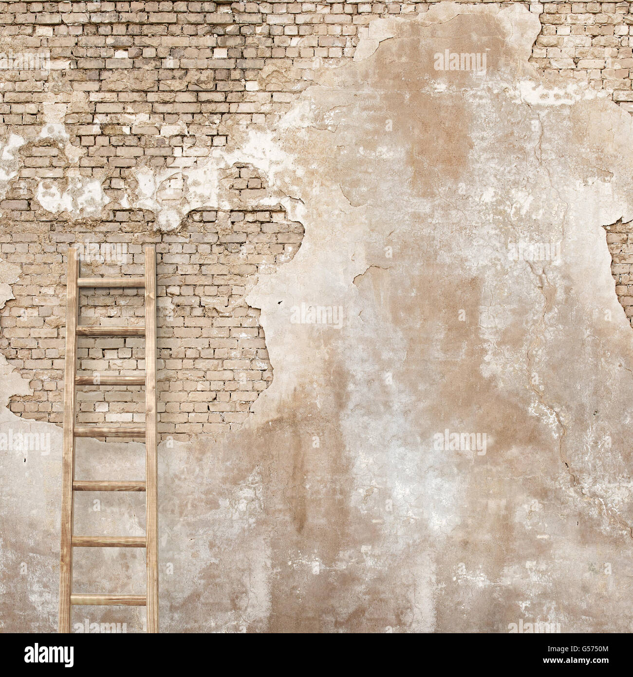 weathered stucco wall with wooden ladder Stock Photo - Alamy