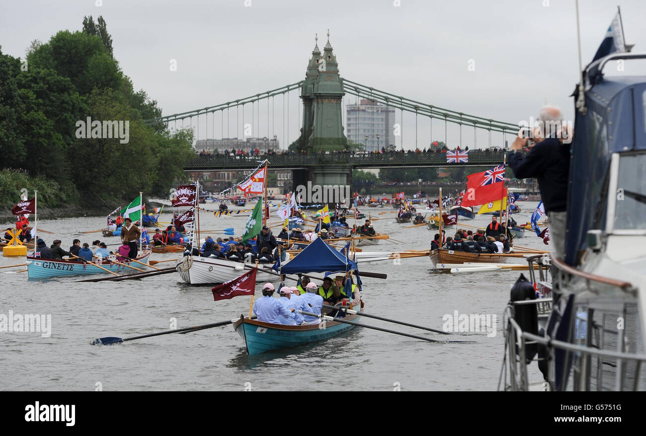 London near hammersmith bridge during the diamond jubilee river pageant ...
