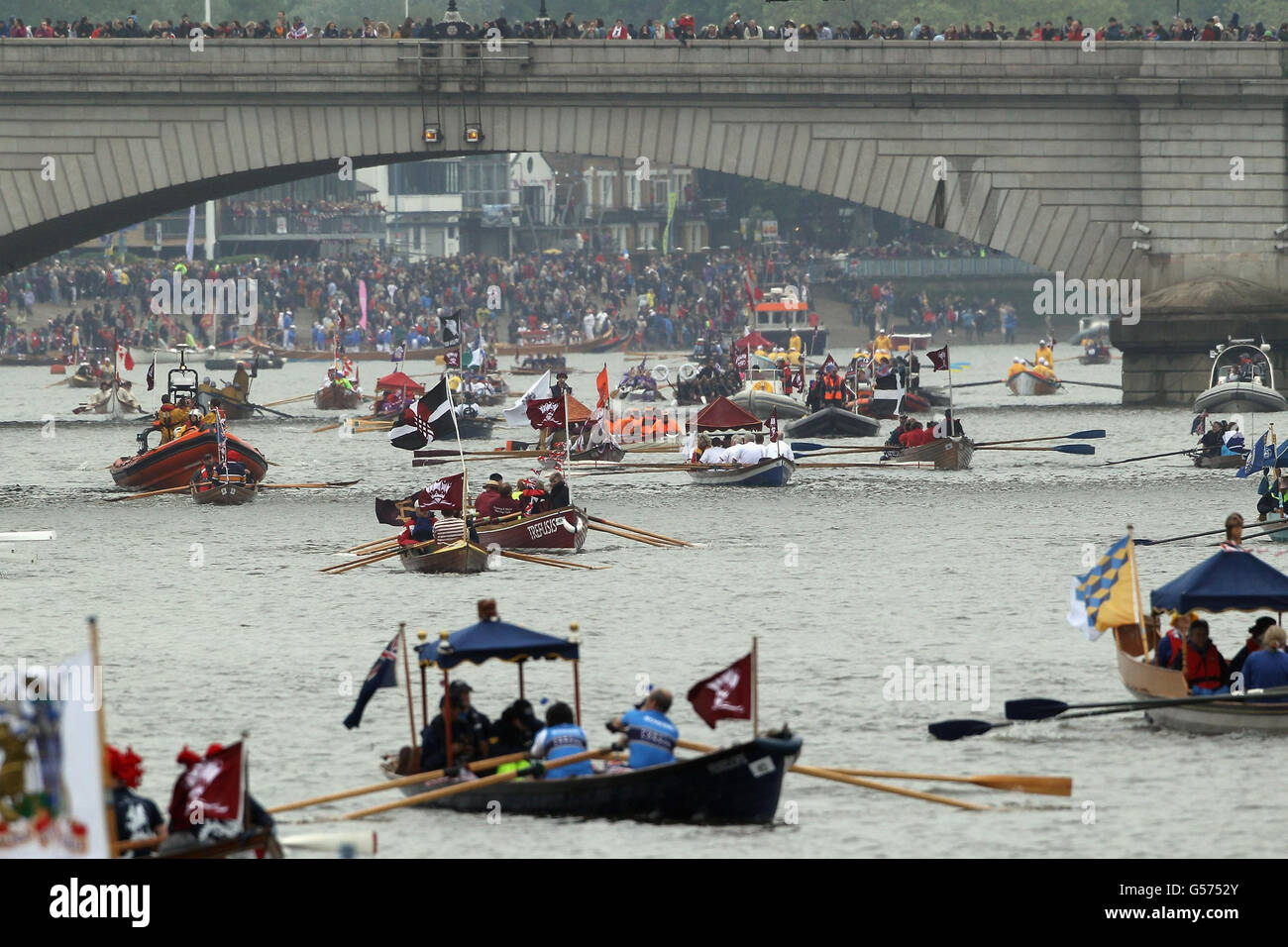 Boats line up for the start of the Diamond Jubilee River Pageant on the ...