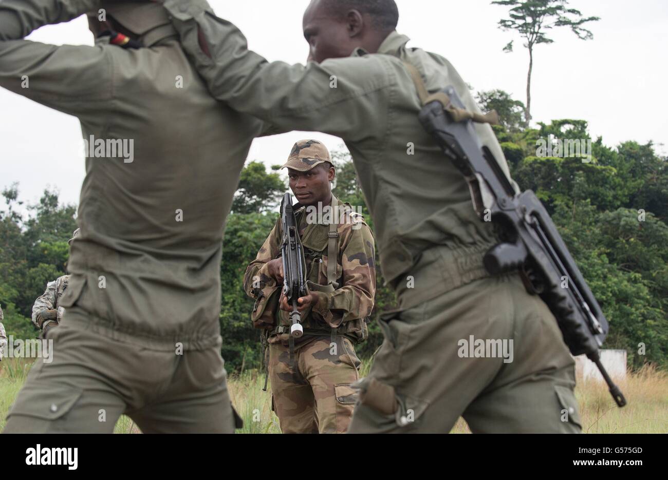 Gabonese Armed Forces soldiers rehearse the search and seizure during a ...